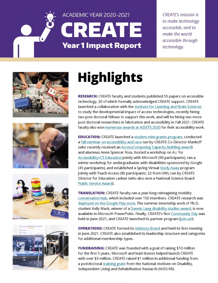 Year 1 Impact Report – CREATE at UW